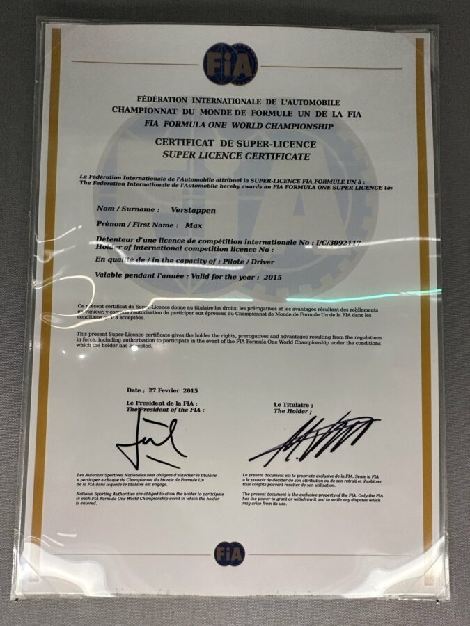 Max Verstappen's first ever F1 super-license is being displayed at the ...